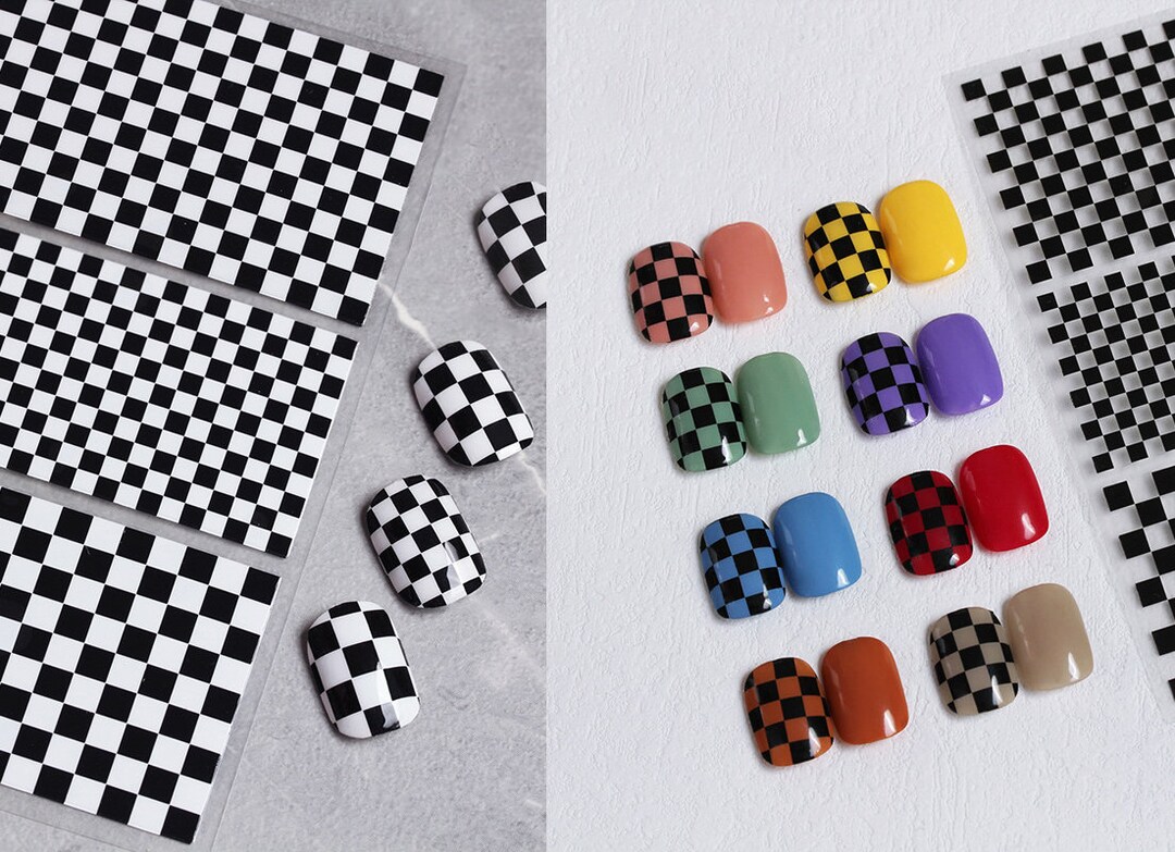 Black and White Checkered Plaid Pattern Nail Art Sticker/ Square Grids ...