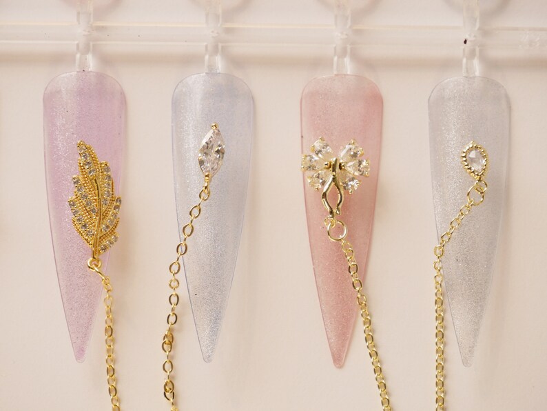 Gold Chain 3D Zircon Nail Ornament Nail Decal/ Butterfly | Etsy