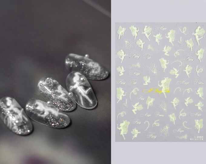 White Fairy With Wings Magic Wand Nail Stickers/ 3D Nymph Fairy Tale ...