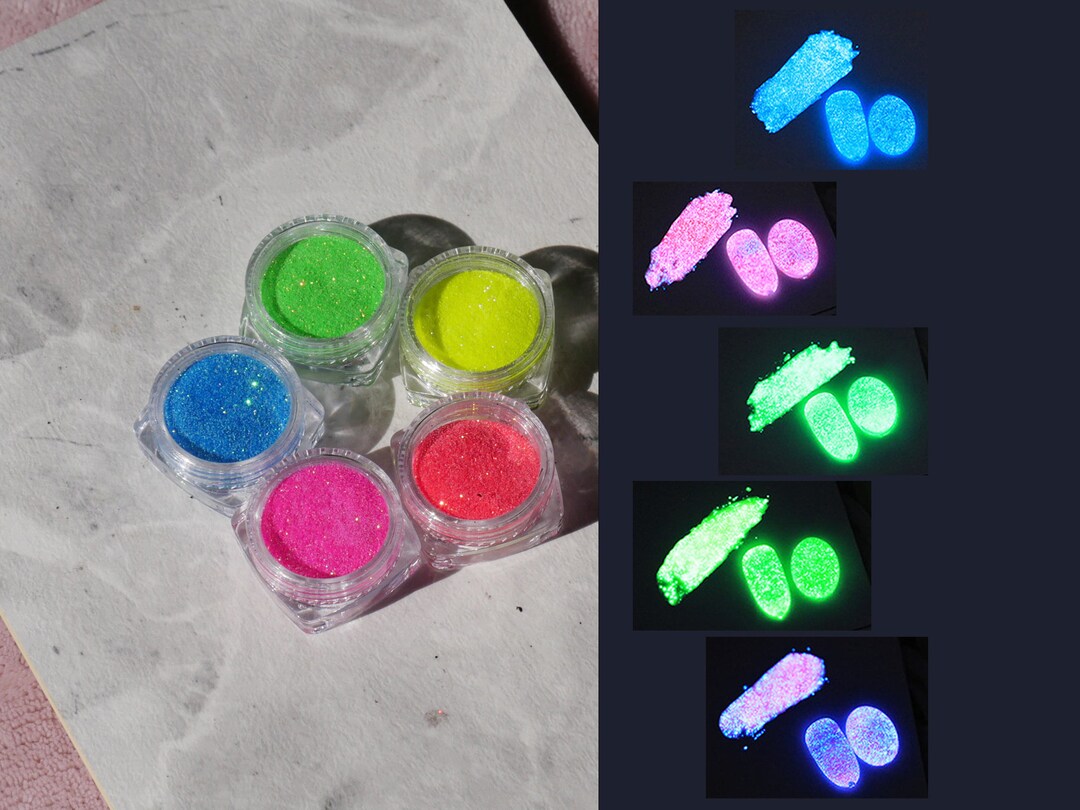 Neon Glow in Dark Sparkle Glitter/ Noctilucent Nail Powder Fluorescent ...