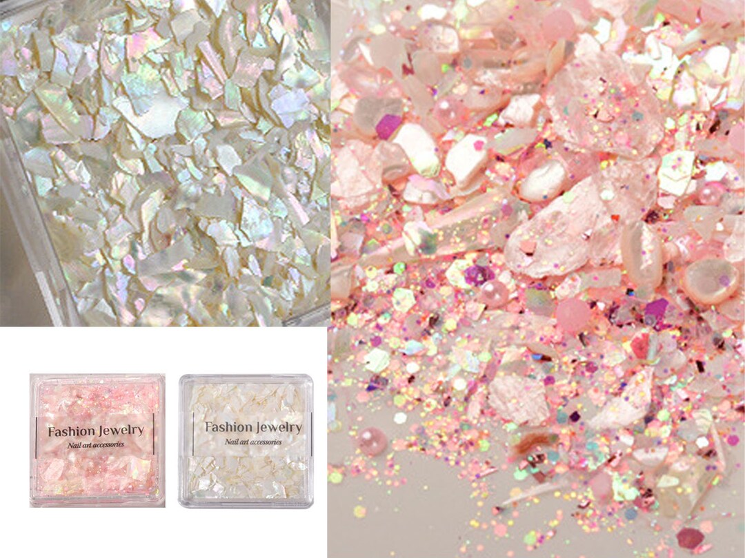 Ultra Thin Sea Shell Flakes Nail Decals/white and Pink Super Thin ...