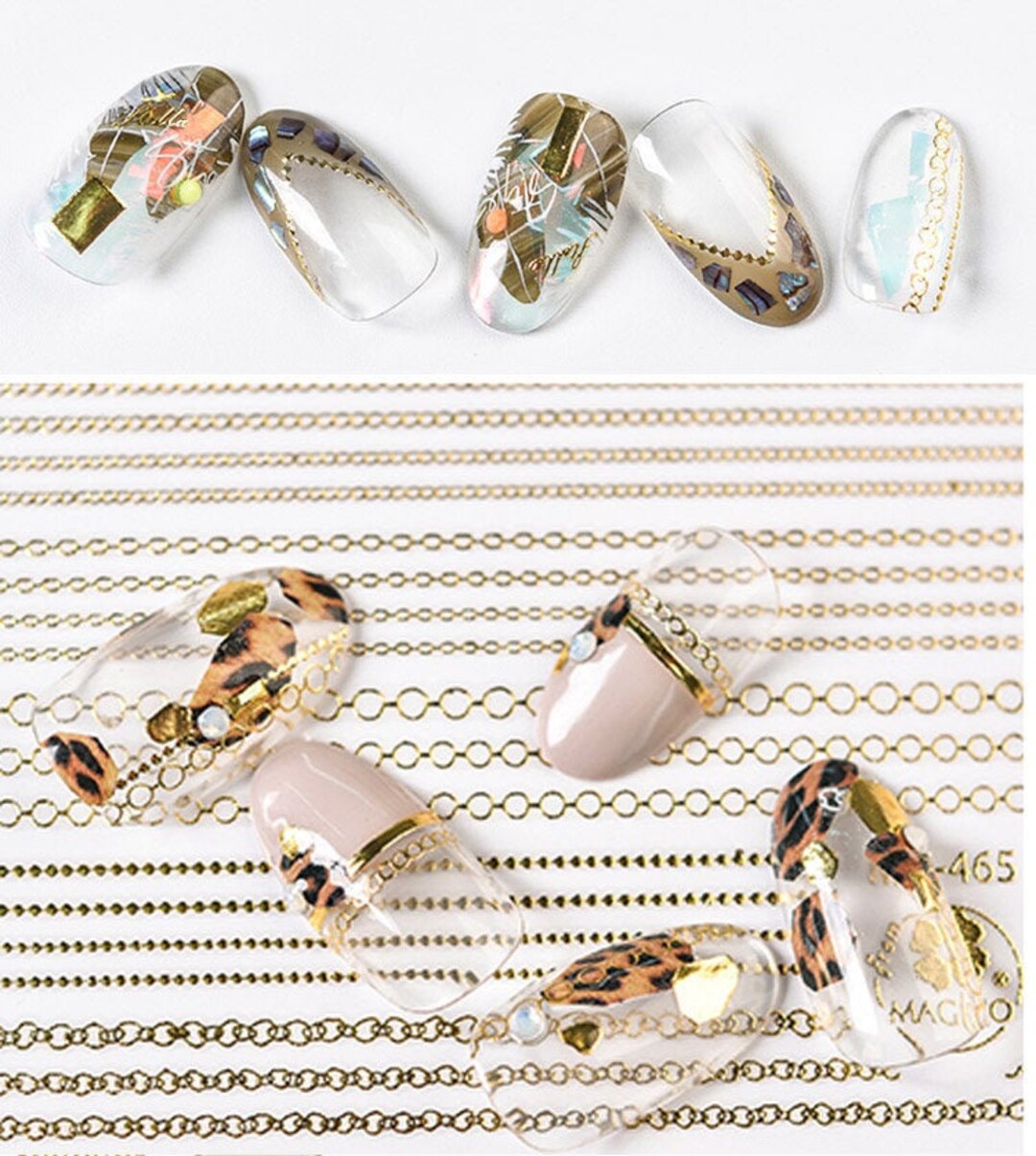 Gold Chain Nail Sticker/ Nail Art Stickers Self Adhesive Decals/ Golden ...
