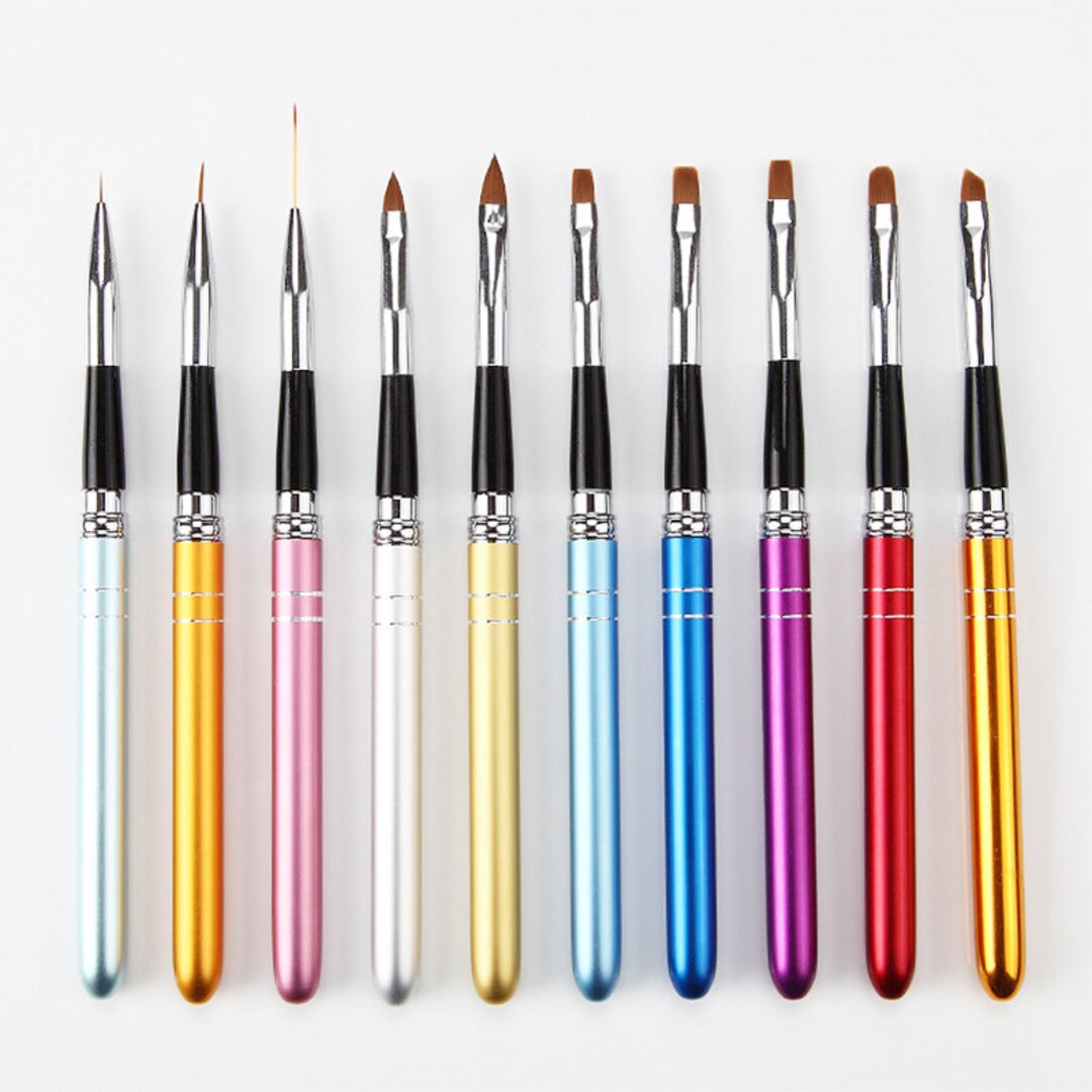 10 Pcs Nail Brushes 3D Nail Art Painting Brush Pen Set Colorful Metal ...