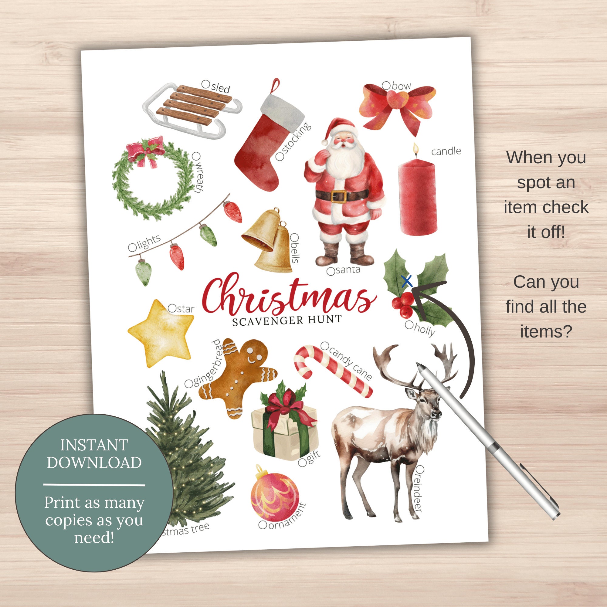 Christmas Scavenger Hunt, Printable Preschool Worksheet, Kids Outdoor ...