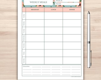 Printable Weekly Meal Planner Landscape, Food Diary, Meal Tracker, Food ...