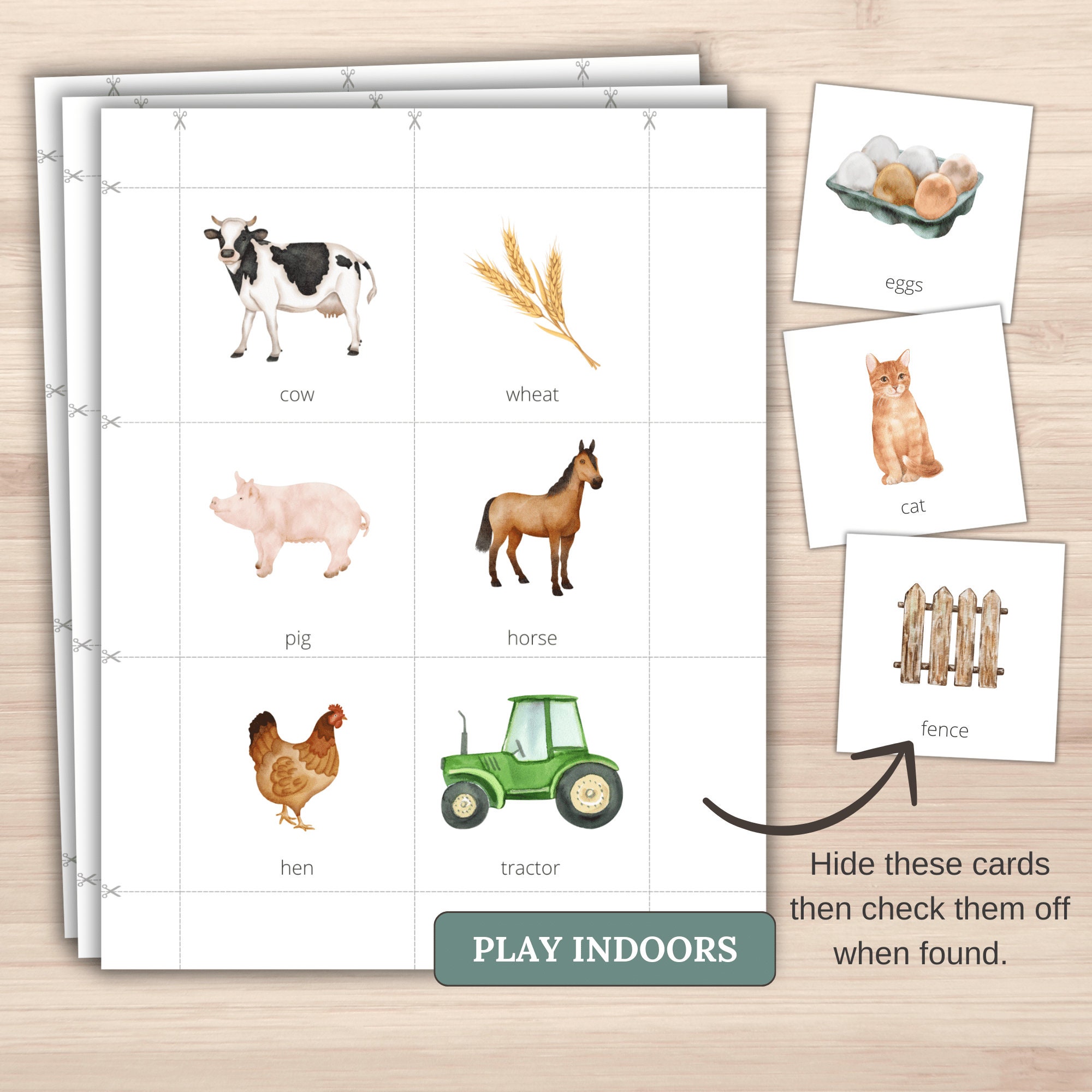 Farm Kids Scavenger Hunt, Watercolor Printable Preschool Worksheet ...