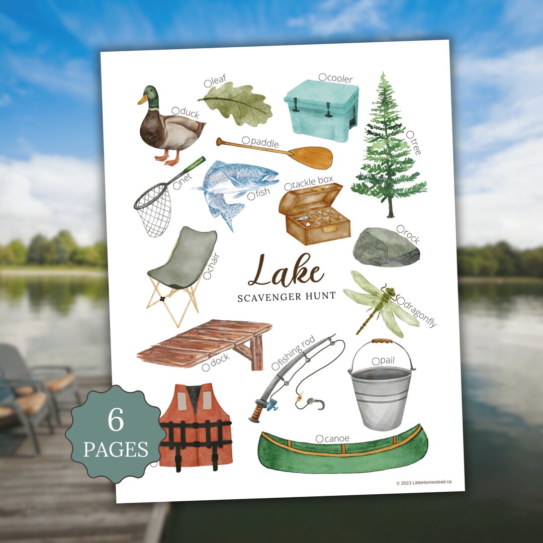 Watercolor Lake Scavenger Hunt, Kids Printable PDF, 6 Pages With Hiding ...