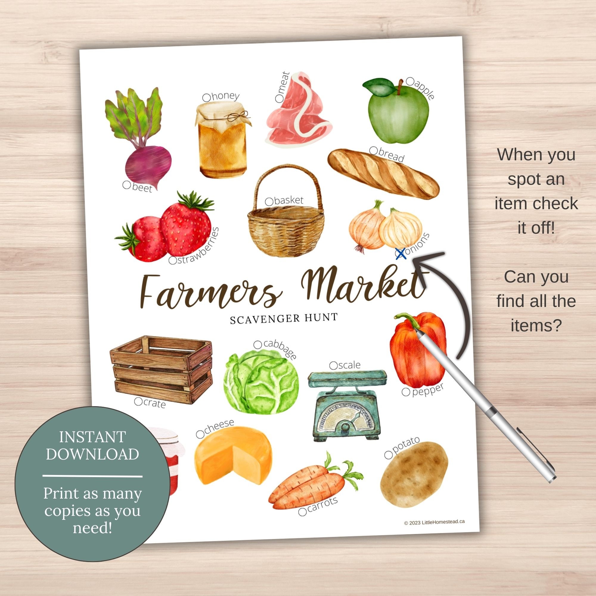 Farmers Market Kids Scavenger Hunt Printable, Watercolor Treasure Hunt ...