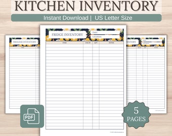 Kitchen Inventory Planner Printable Grocery Shopping List Organizer ...