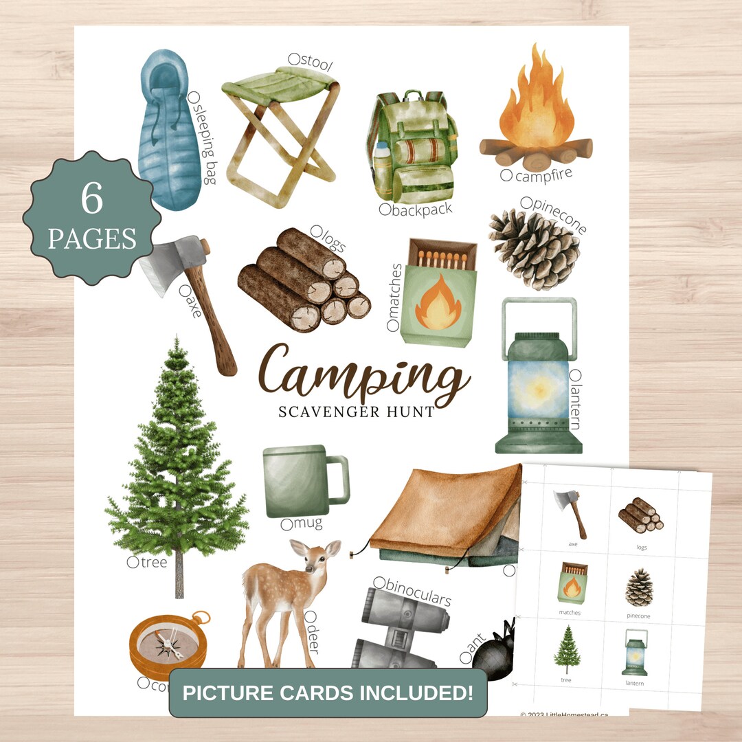 Camping Kids Scavenger Hunt, Printable Preschool Worksheet, Outdoor ...