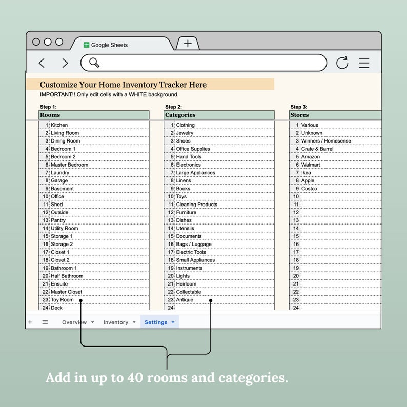 Home Inventory Google Sheets Template: Personal Property Tracker ...