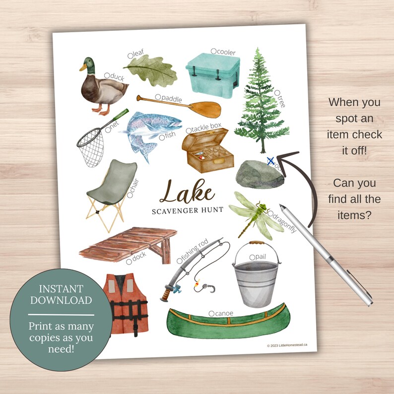 Lake Kids Scavenger Hunt, Printable Preschool Worksheet, Outdoor Indoor ...
