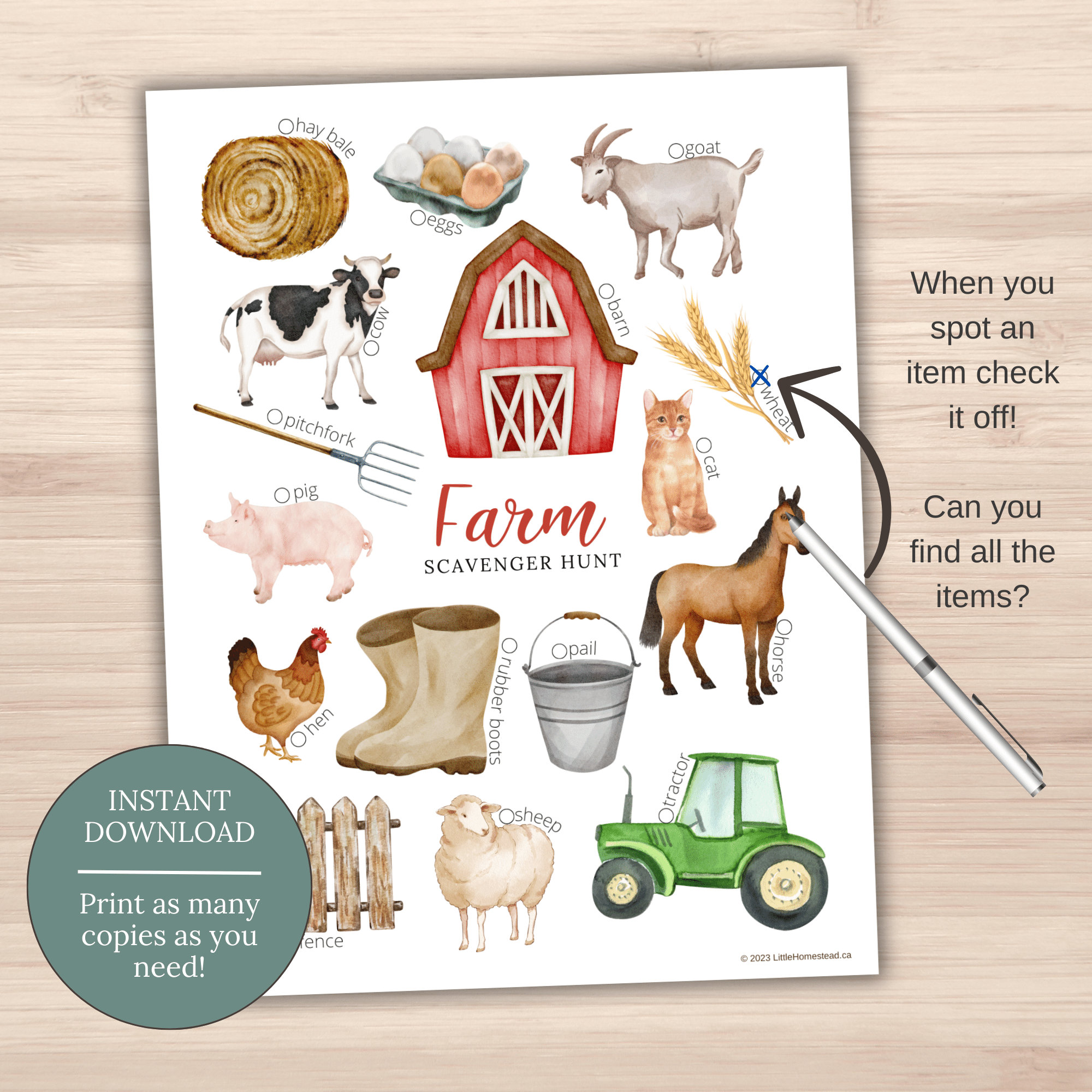 Farm Kids Scavenger Hunt, Printable Preschool Worksheet, Outdoor Indoor ...