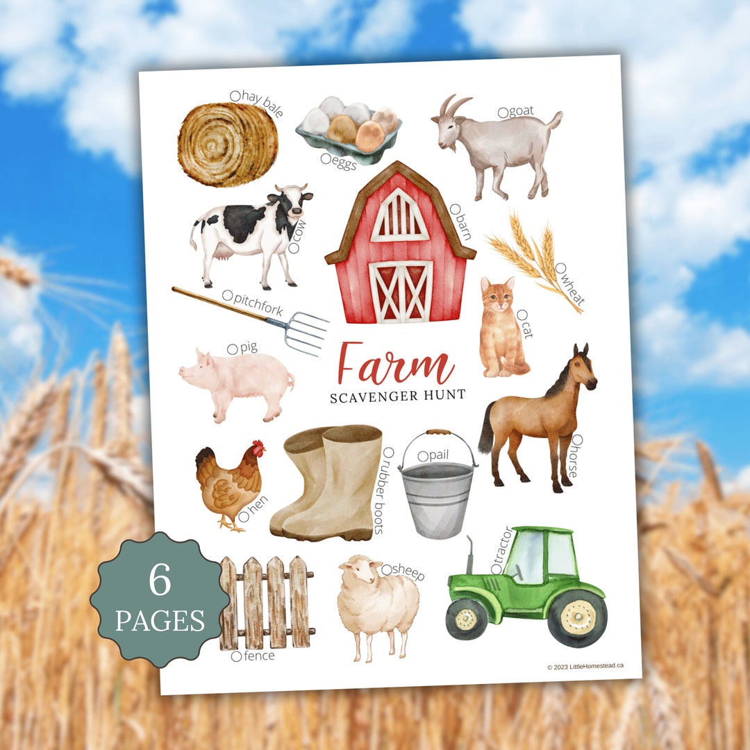 Farm Kids Scavenger Hunt, Watercolor Printable Preschool Worksheet ...
