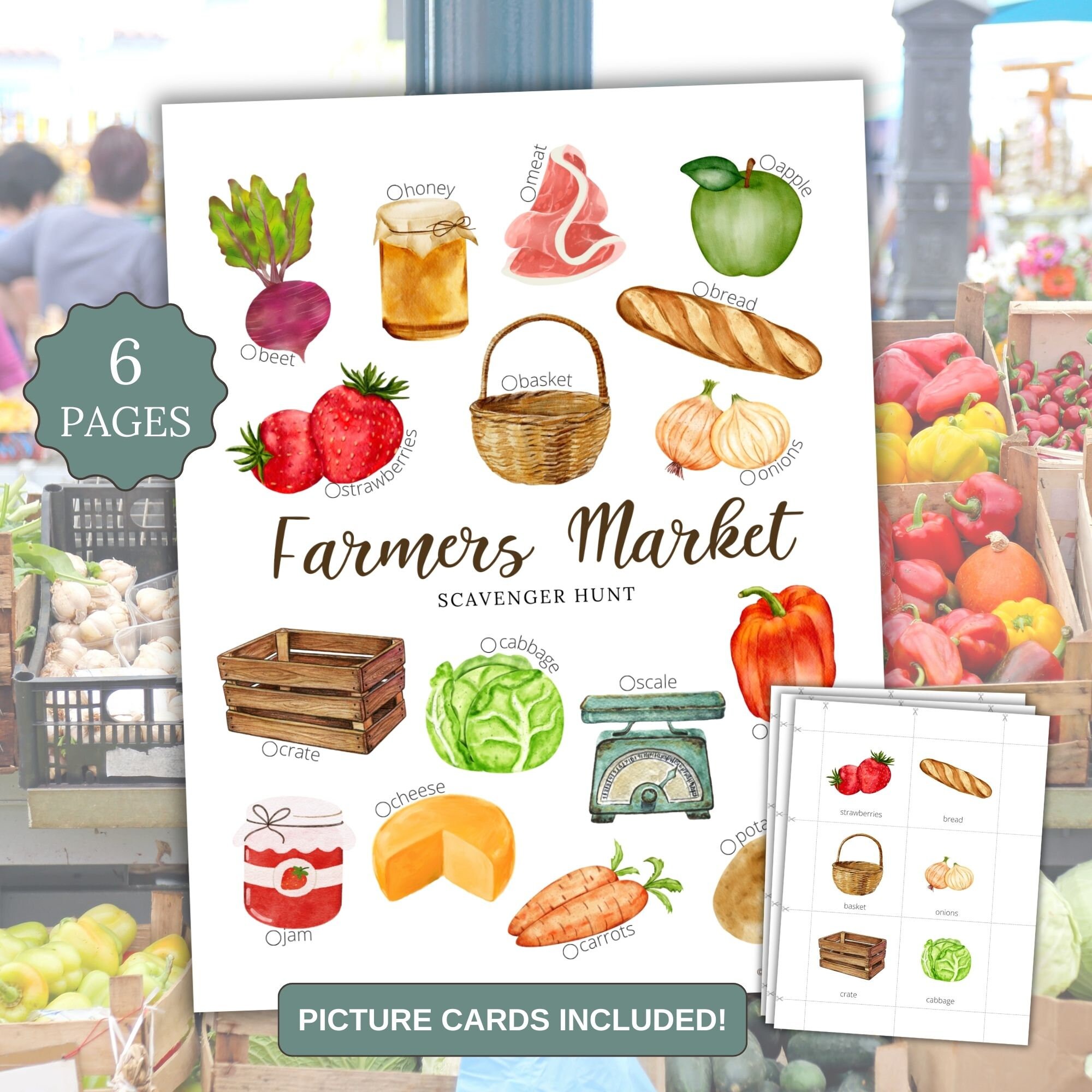 Farmers Market Scavenger Hunt: Watercolor Kids Activity (printable PDF ...
