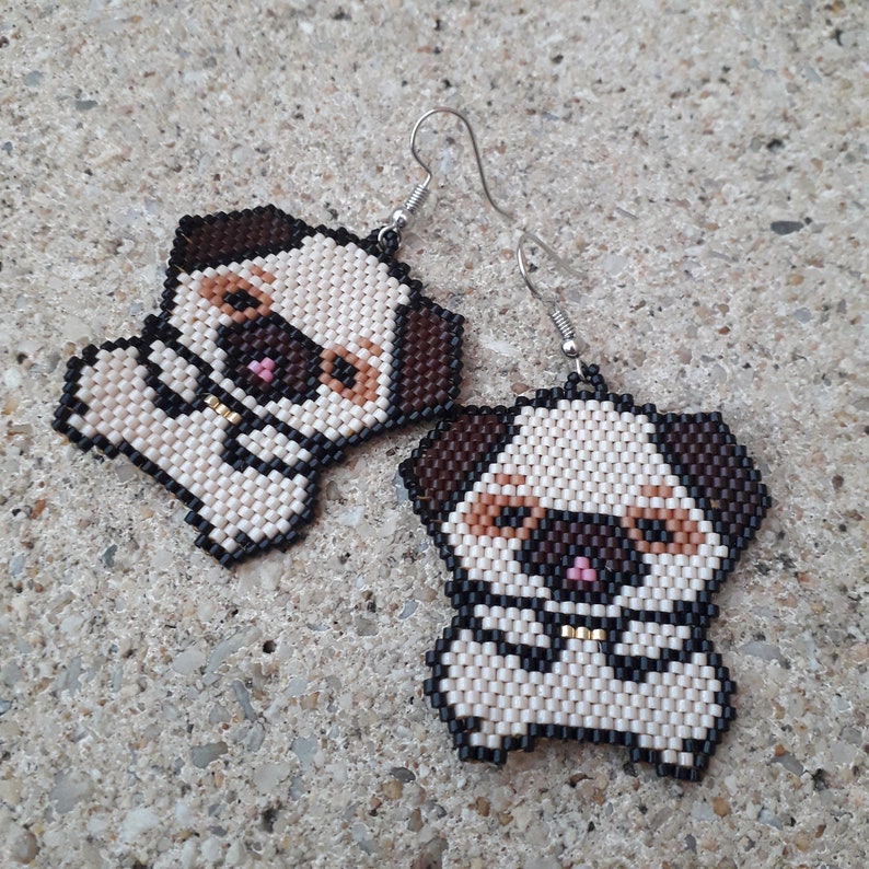 Pug PDF Pattern, Pug Earrings, Brick Stitch PDF Schema for Earrings ...