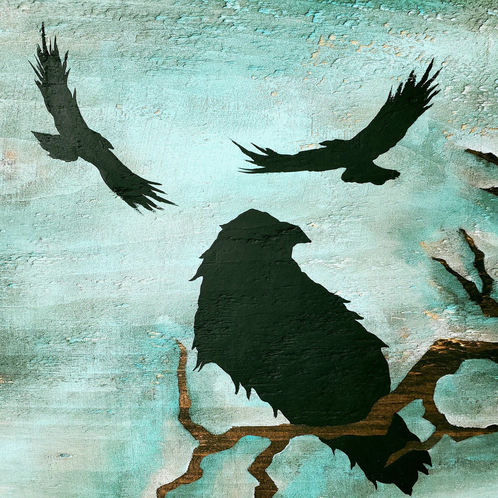 Vintage style crow painting reclaimed wood wall art rustic | Etsy