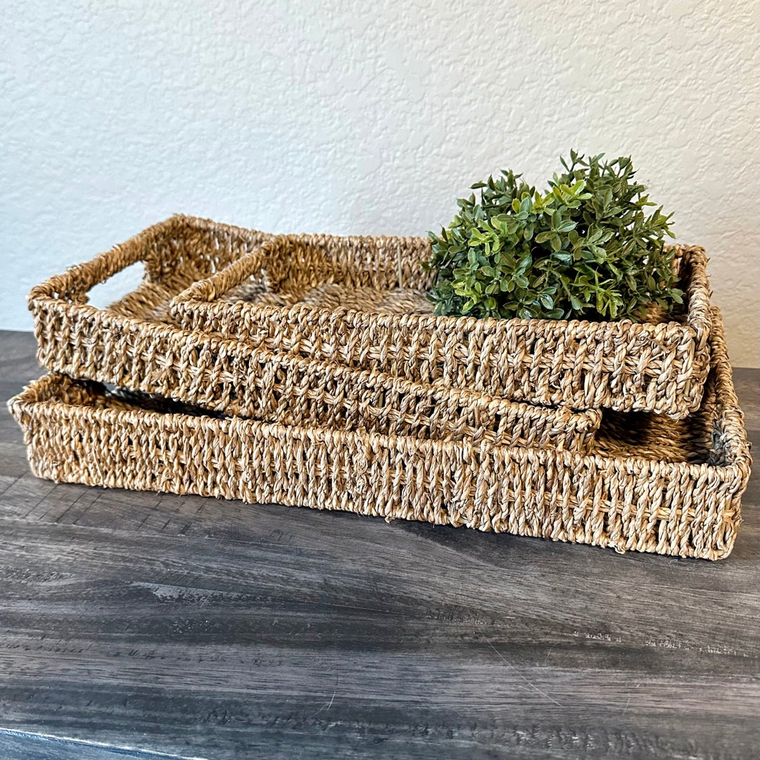 Woven Seagrass Decor Tray, Serving Tray, Ottoman Display Tray, Storage ...