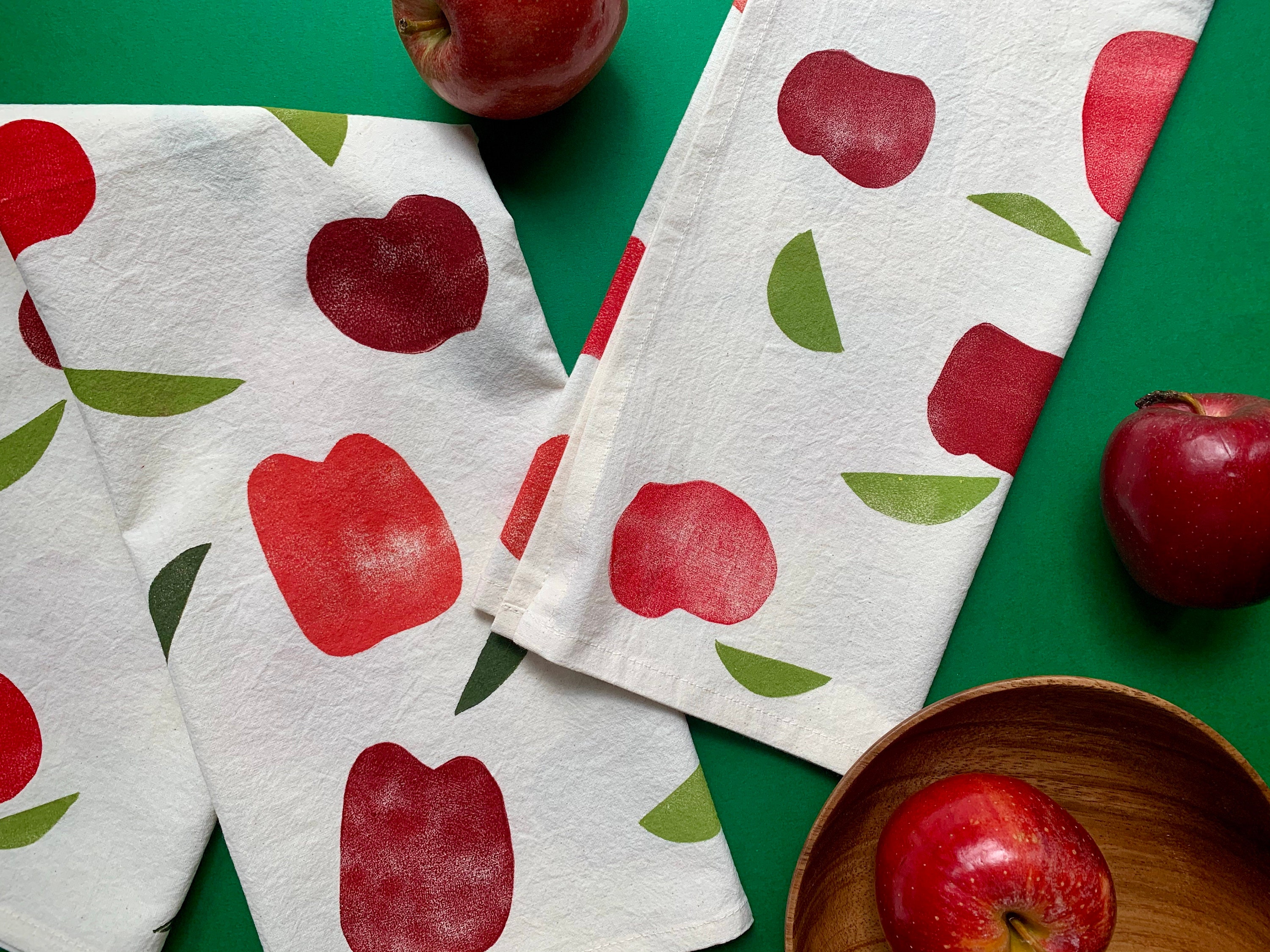 Apple Pattern Block Printed Tea Towel Large Hand Printed Cotton Kitchen ...