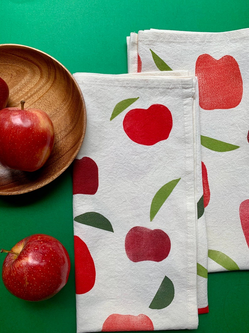 Apple Pattern Block Printed Tea Towel Large Hand Printed Cotton Kitchen ...