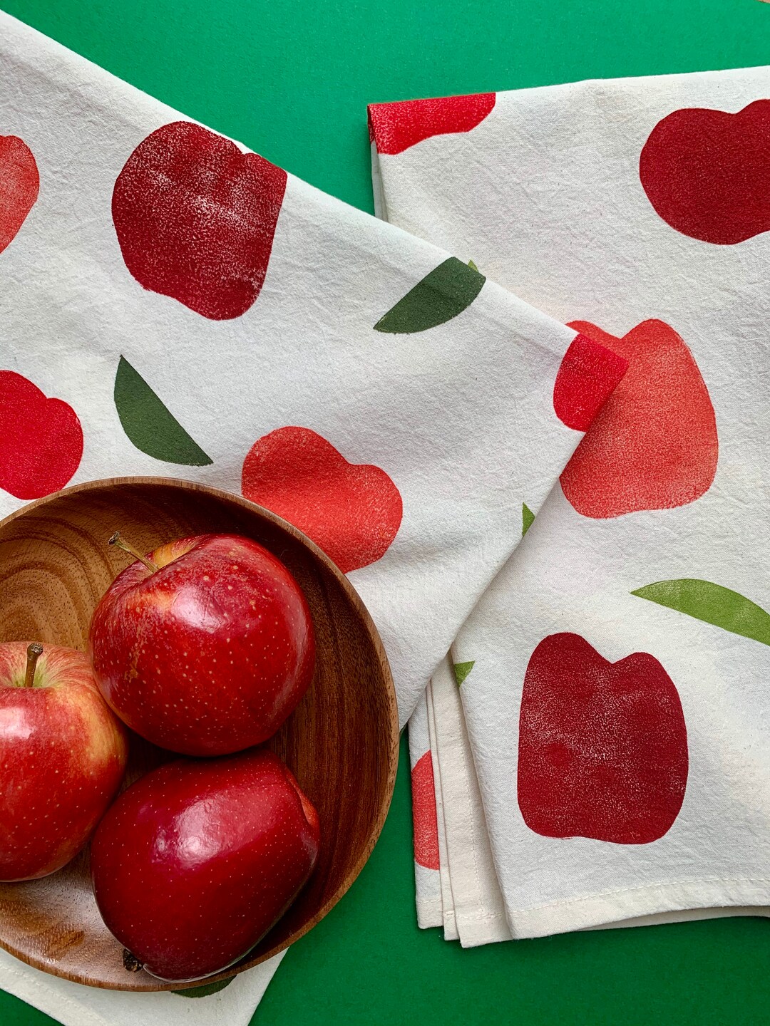 Apple Pattern Block Printed Tea Towel Large Hand Printed Cotton Kitchen ...