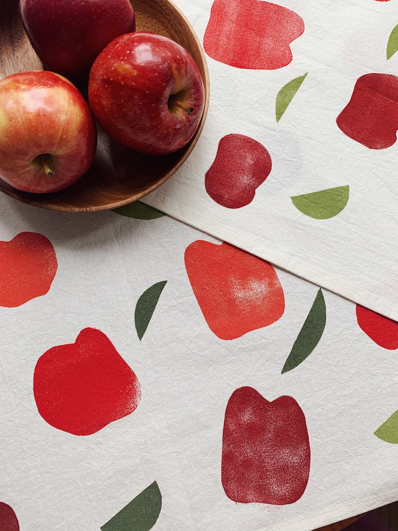 Apple Pattern Block Printed Tea Towel Large Hand Printed Cotton Kitchen ...