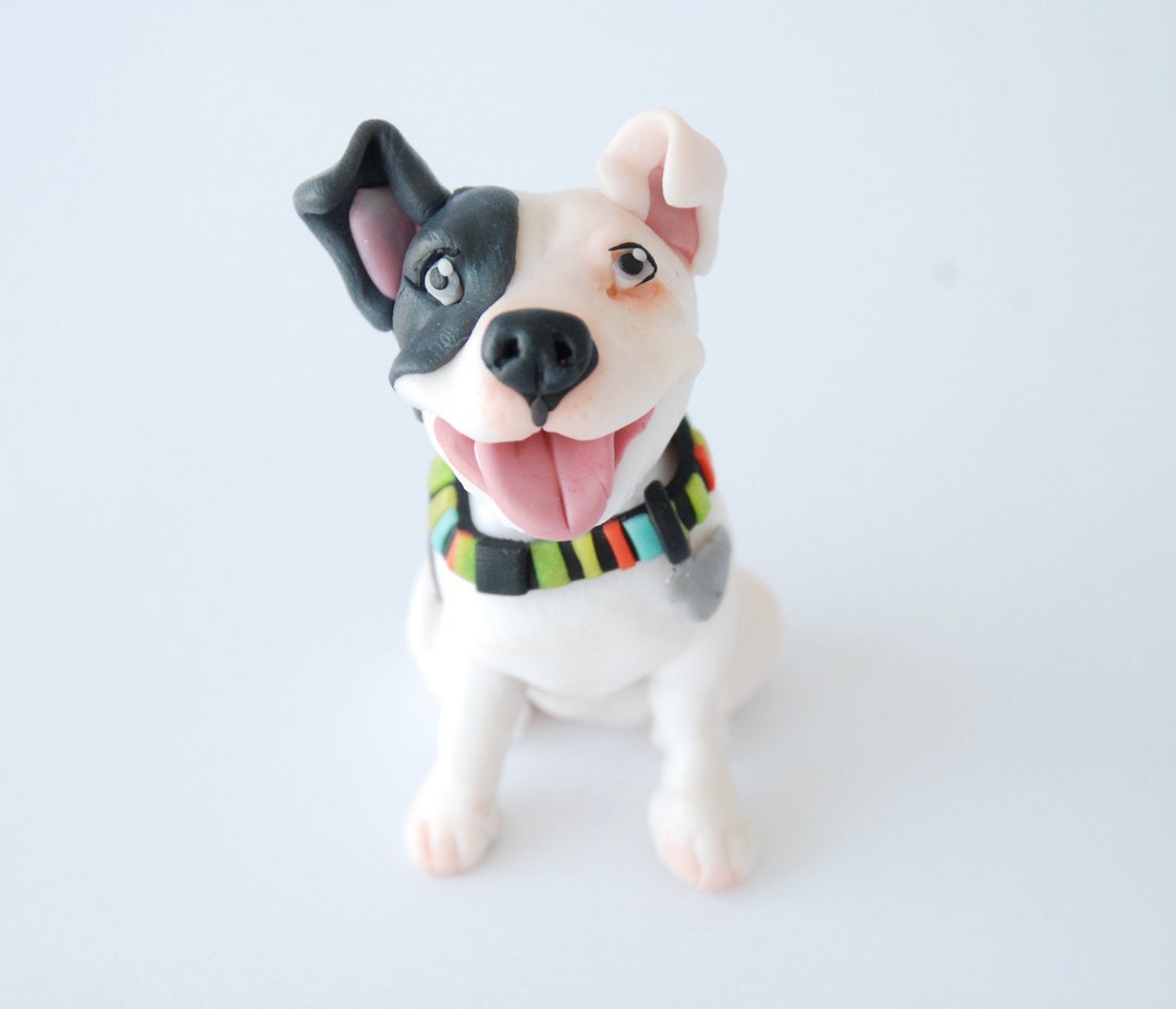 Custom Dog Cake Topper: Handmade Polymer Clay Pitbull Figurine - Etsy