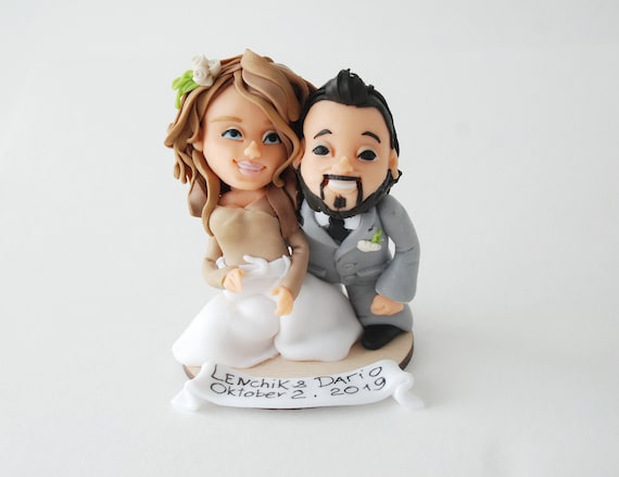 Funny wedding cake topper Realistic bride and groom figurines | Etsy