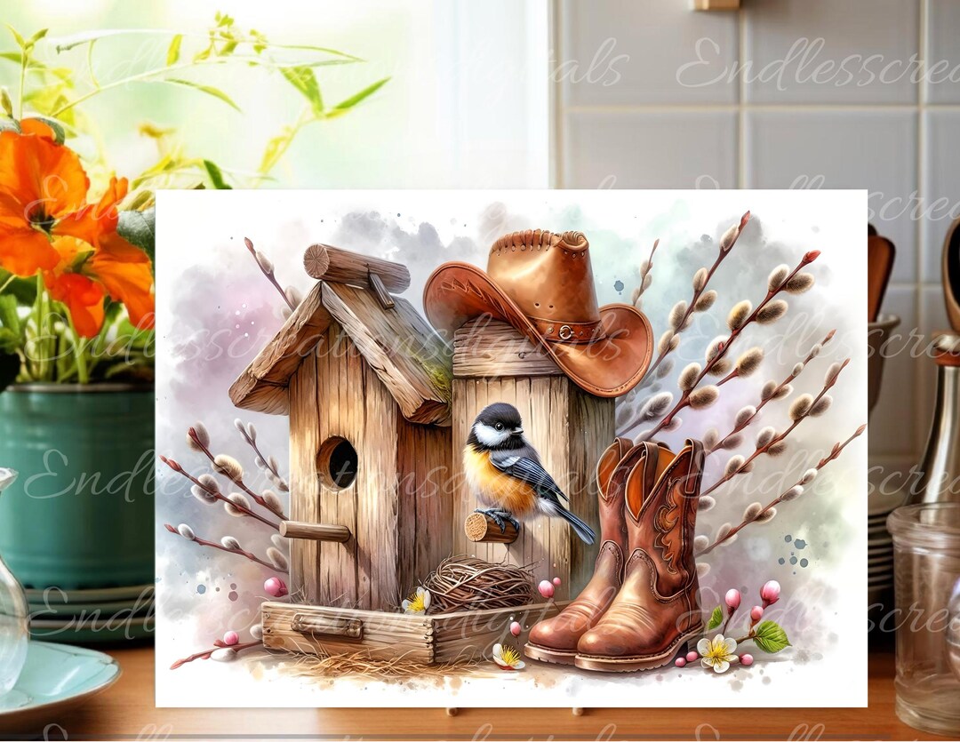 COWBOY BIRDHOUSE SPRING, Digital Download Only, Can Be Sized for Slates ...
