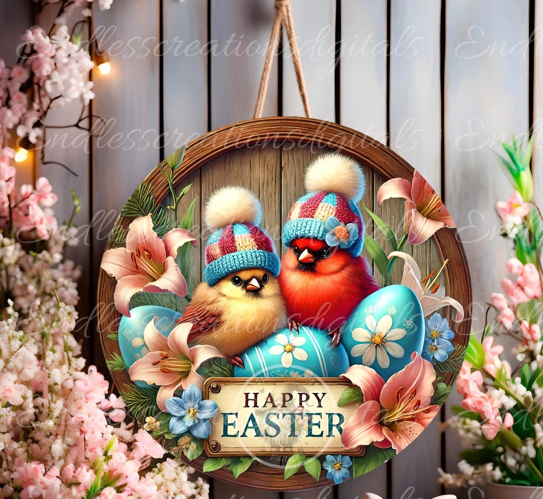 EASTER BABY CARDINALS Wreath Sign, Door Hanger, Slate for Sublimation ...