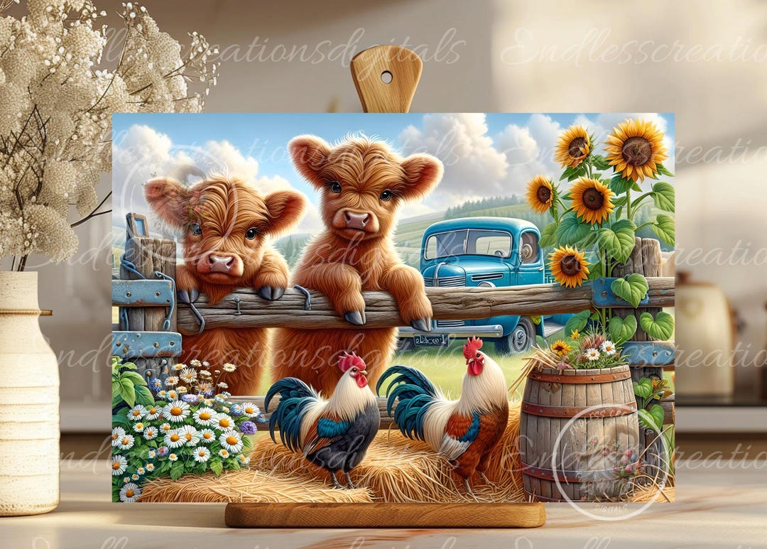 HIGHLAND COW/ROOSTER Cutting Board - Etsy