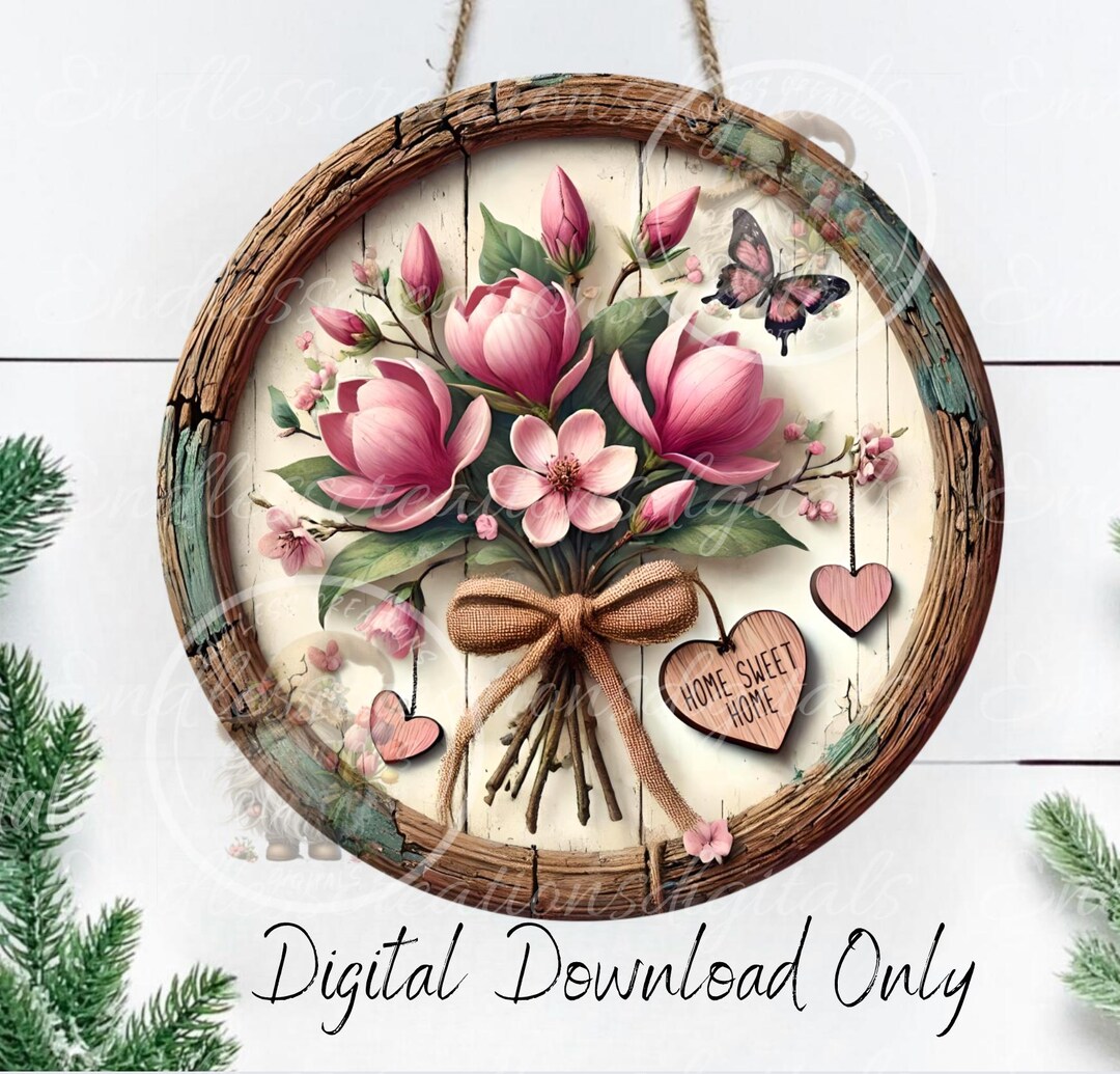 MAGNOLIA HOME SWEET Home Door Hanger, Wreath Sign, Round Slate for ...