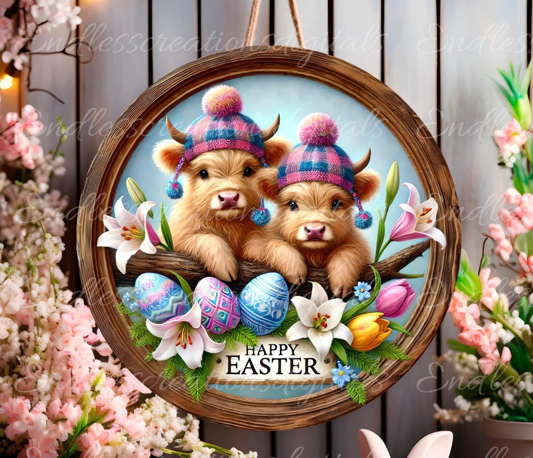 EASTER HIGHLAND COW Sign, Door Hanger, Slate for Sublimation High ...