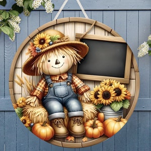 FALL SCARECROW DOOR Hanger, Wreath Sign, Round Cutting Board Png, for ...