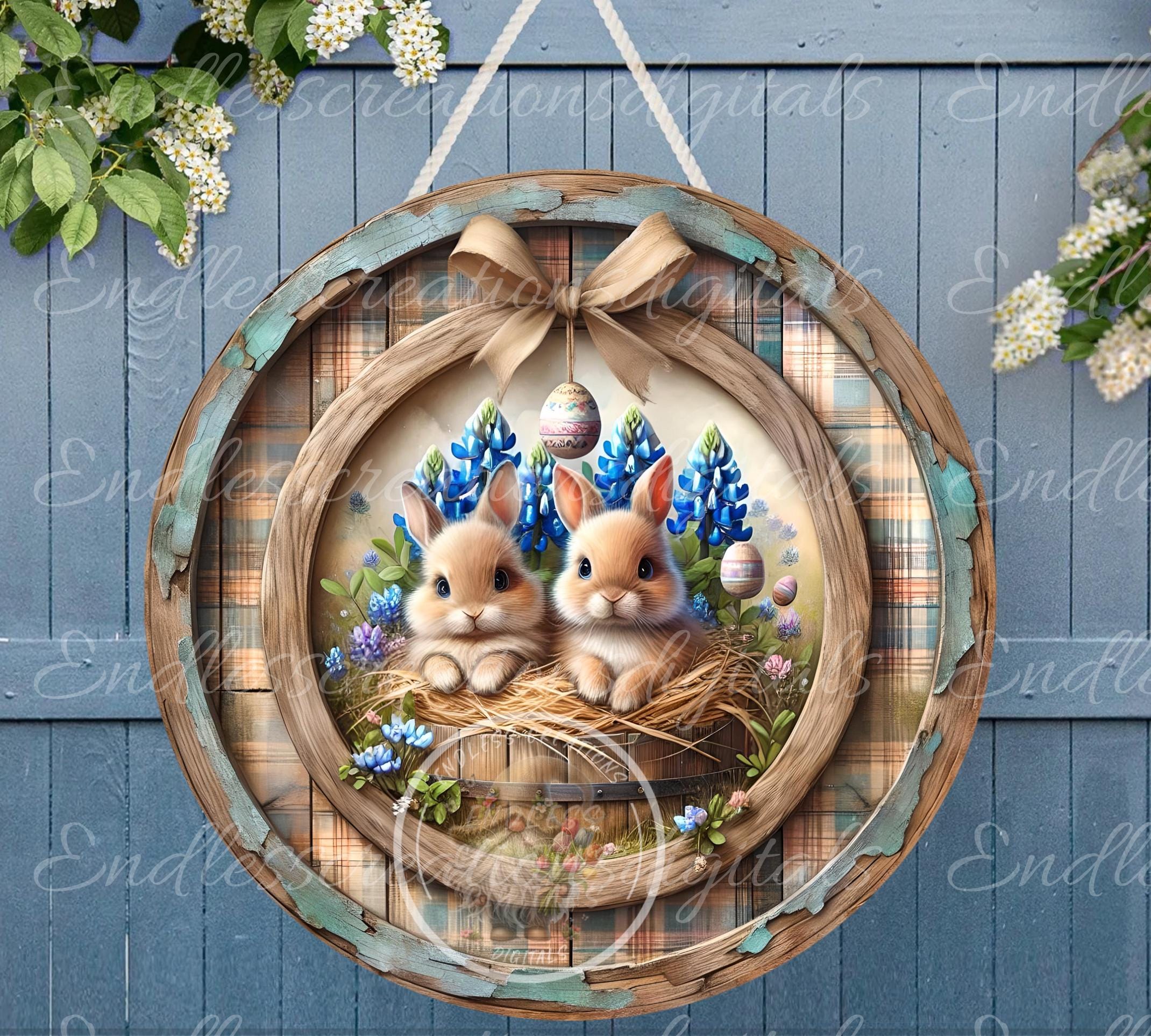 SPRING FLORAL BUNNY Spring Floral Wreath Sign, Door Hanger, Slate, Wind ...