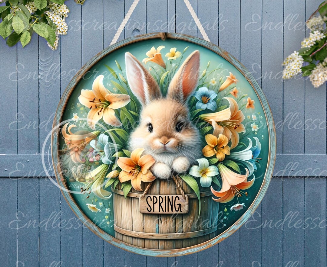 SPRING LILY BUNNY Wreath Sign, Door Hanger, Slate, Wind Spinners for ...