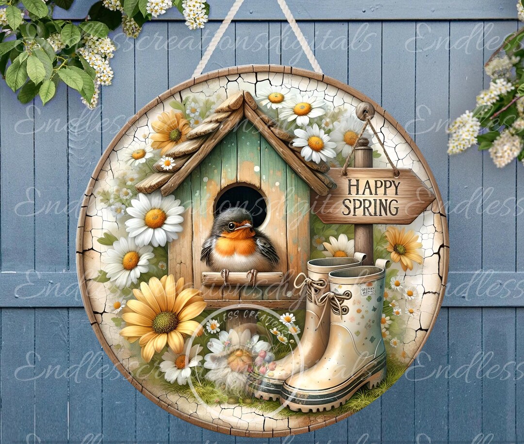 DAISY SPRING ROBIN Wreath Sign, Door Hanger Cutting Board Slate for ...