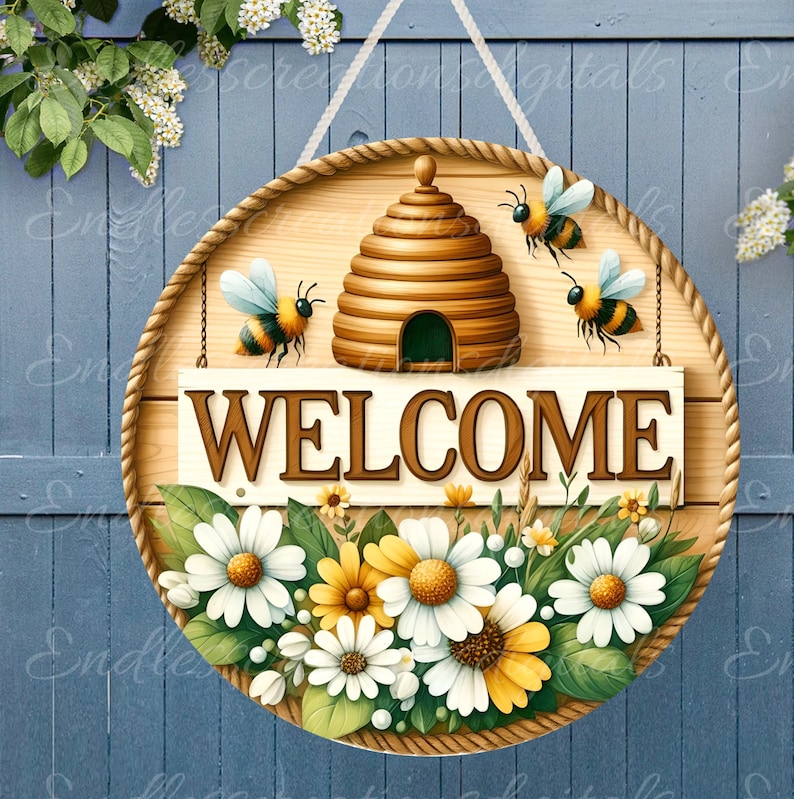 WELCOME BEEHIVE DOOR Hanger, Wreath Sign Png, for Sublimation High ...