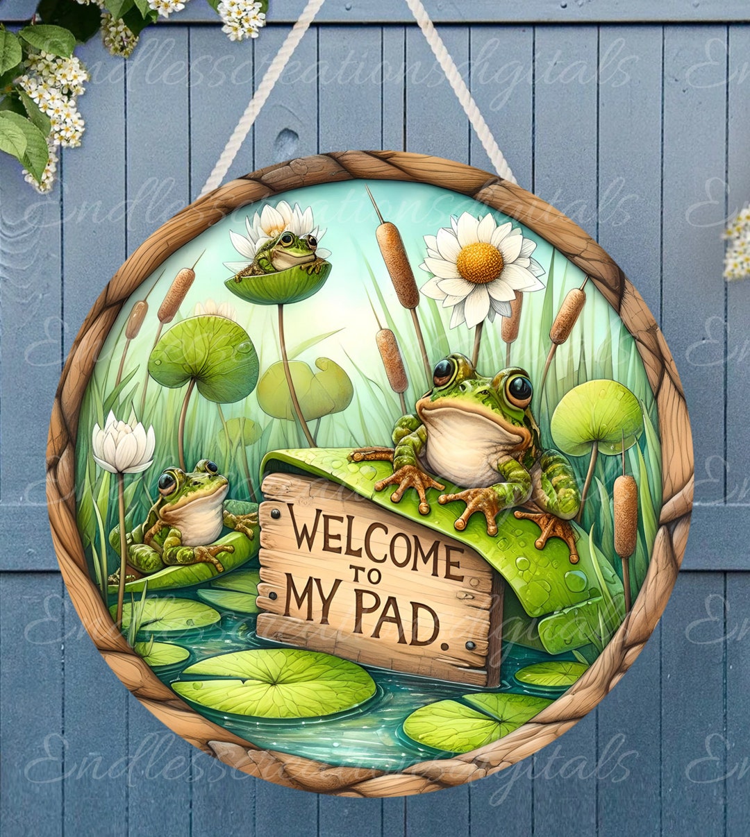 FROG WELCOME PAD Hanger, Wreath Sign Png, Round Cutting Board for ...