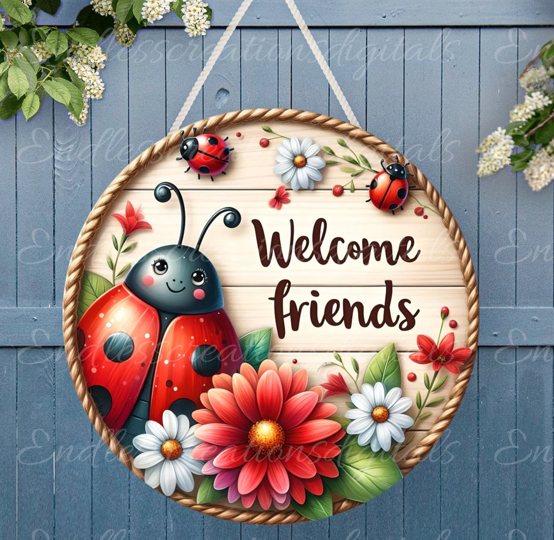 WELCOME LADYBUG DOOR Hanger, Wreath Sign Png, for Sublimation High ...