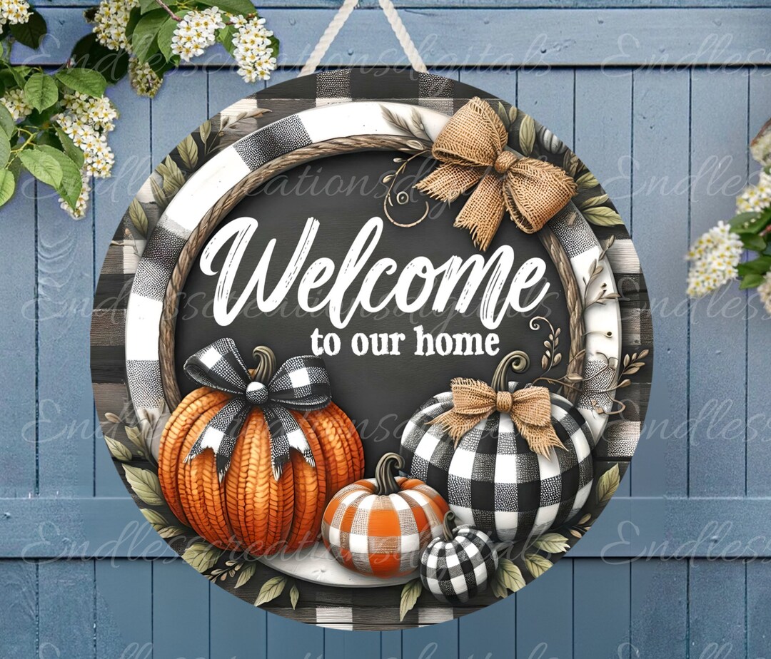 FALL PUMPKIN WELCOME Door Hanger, Wreath Sign, Round Cutting Board, Sublimation High Resolution ...