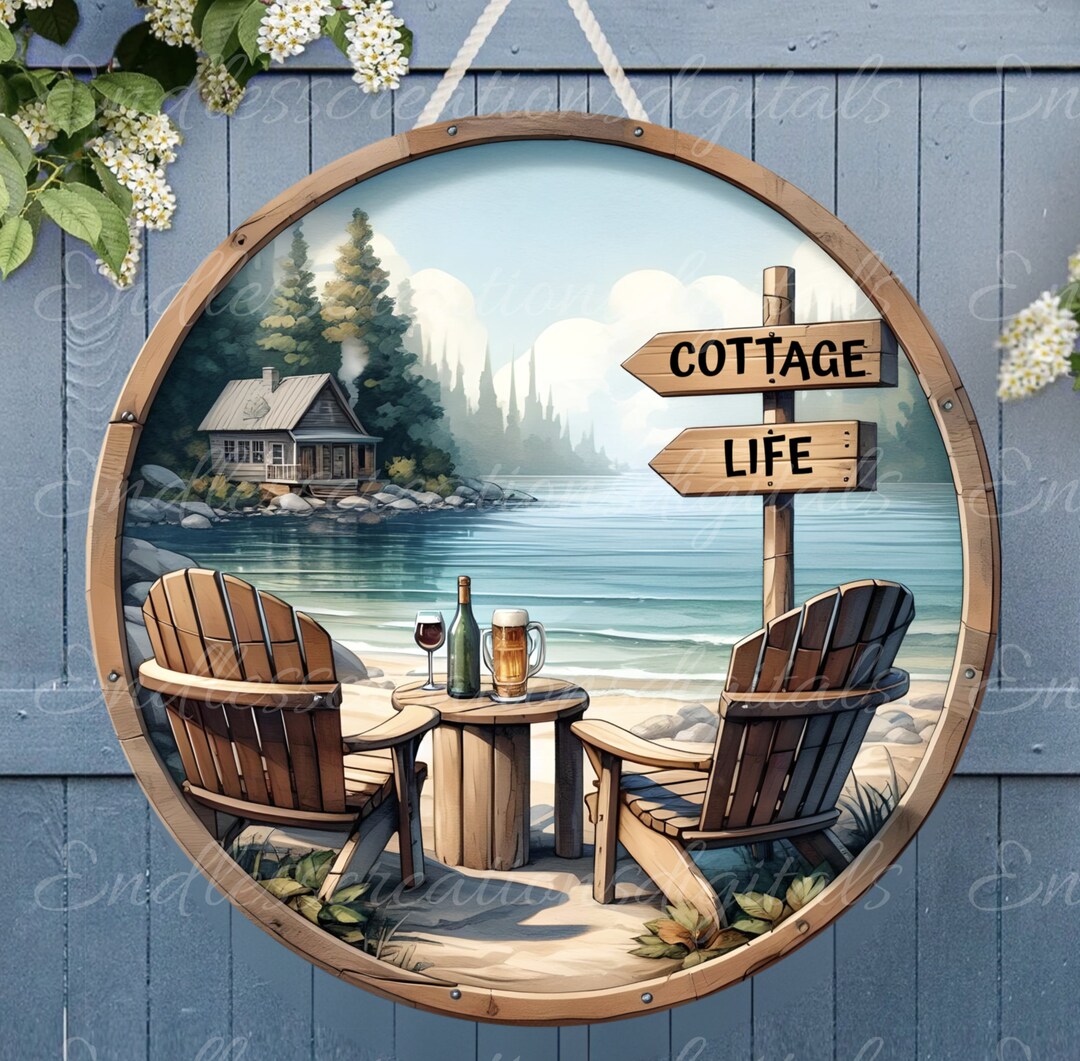 COTTAGE LIFE DOOR Hanger, Wreath Sign Png, for Sublimation High ...