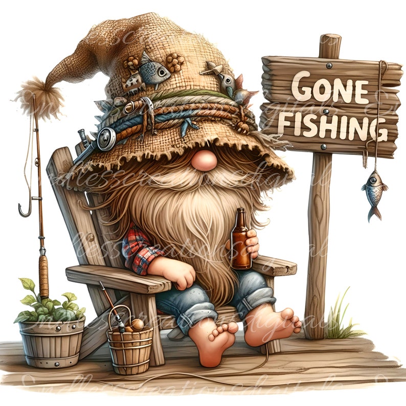 GONE FISHING SUBLIMATION Gnome Package of 4 High Definition 300png ...