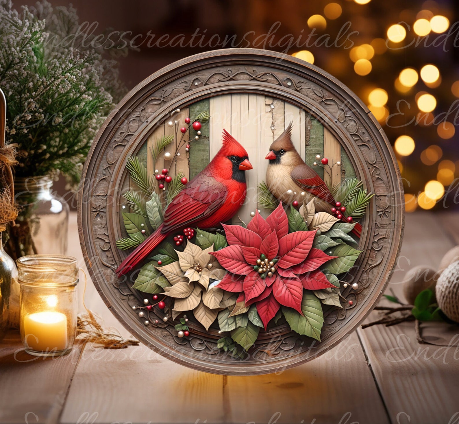 WINTER CARDINALS ROUND Cutting Board, Wreath Sign, Ornament, Door ...