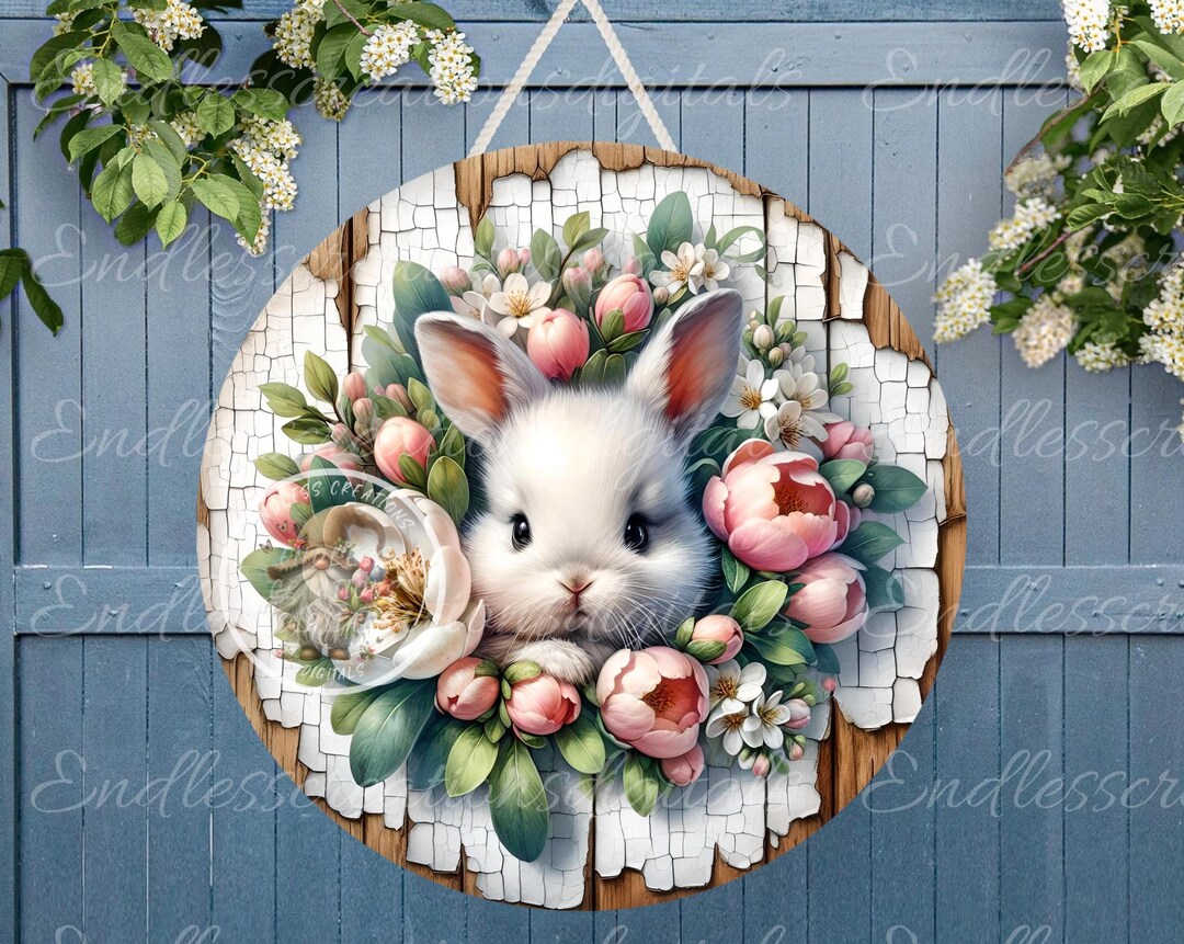 SPRING BABY BUNNY Magnolia Wreath Sign, Door Hanger, Wind Spinners ...
