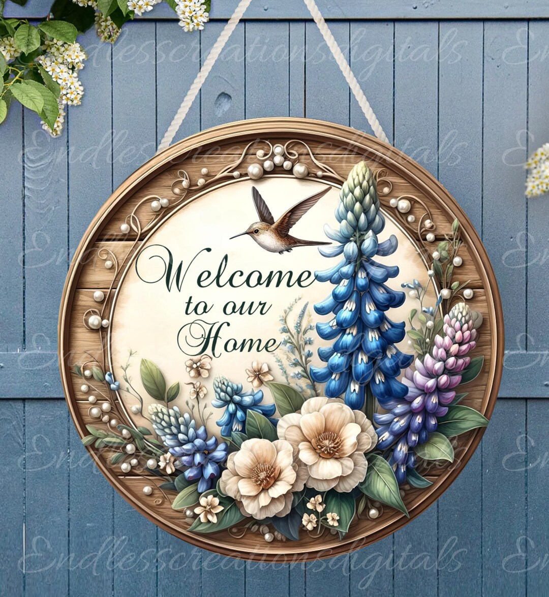 WELCOME BLUEBONNET DOOR Hanger, Wreath Sign Png, for Sublimation High ...