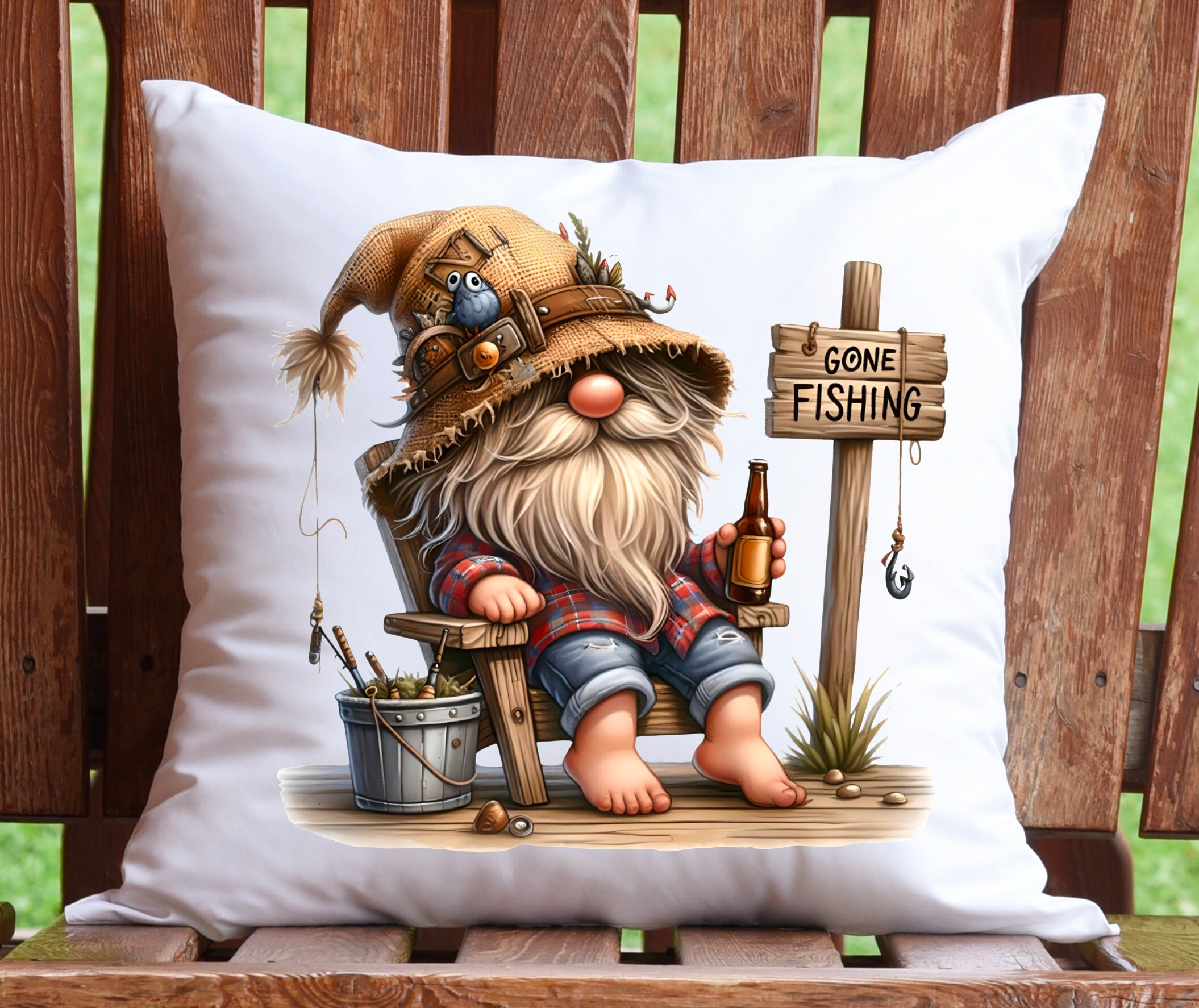 FISHING GNOME SUBLIMATION Round 300dpi High Quality Digital Image 1 ...