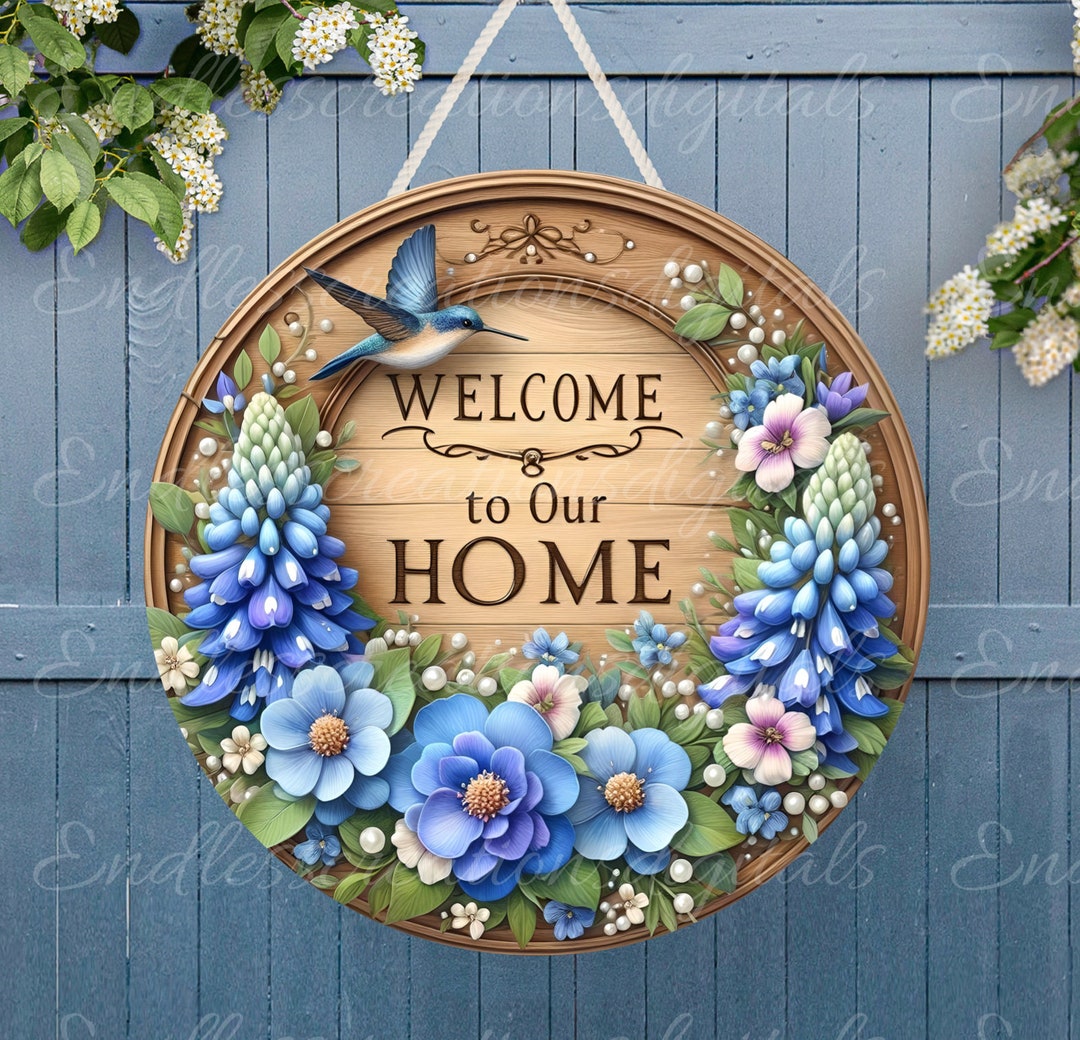 WELCOME BLUEBONNET DOOR Hanger, Wreath Sign Png, for Sublimation High ...