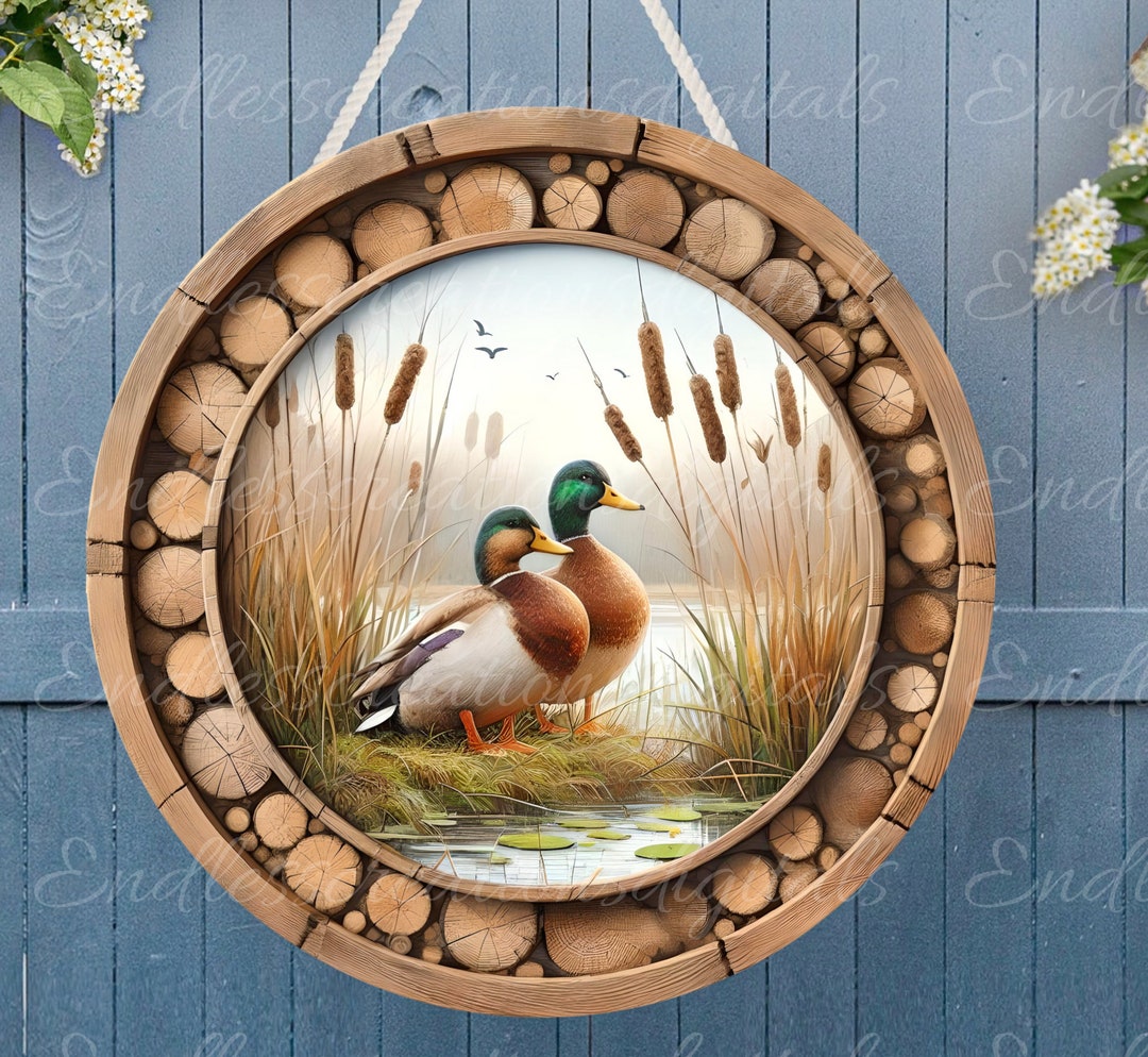 MALLARD DUCKS DOOR Hanger, Wreath Sign Png, Round Cutting Board for ...
