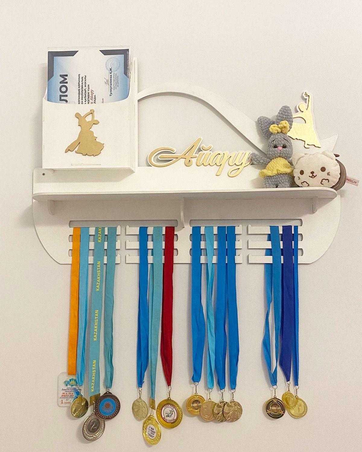 Trophy Shelf With Medal Hanger and Diploma Organizer for Gymnastic ...